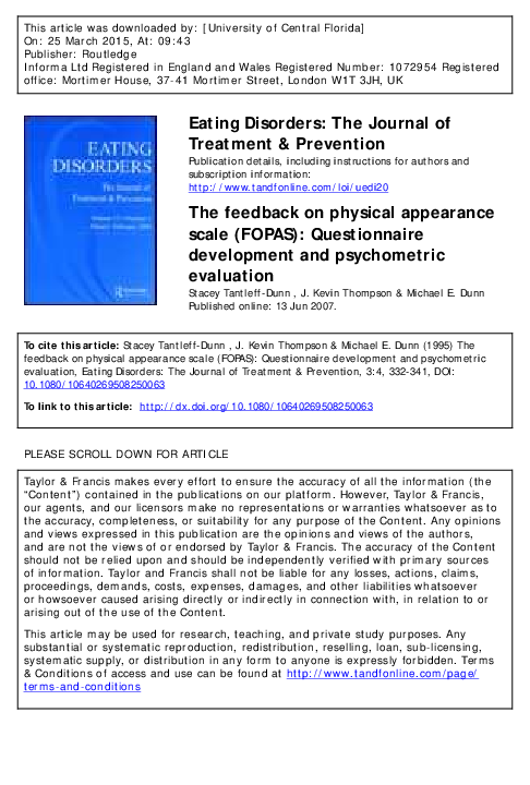 (PDF) The feedback on physical appearance scale (FOPAS): Questionnaire ...