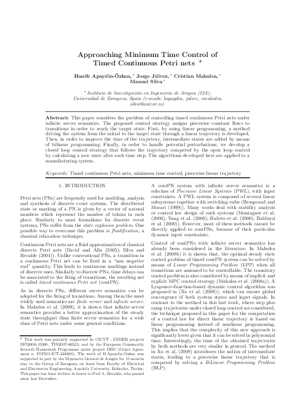 (PDF) Approaching minimum time control of timed continuous Petri nets