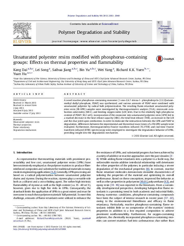 (PDF) Unsaturated polyester resins modified with phosphorus-containing groups: Effects on ...