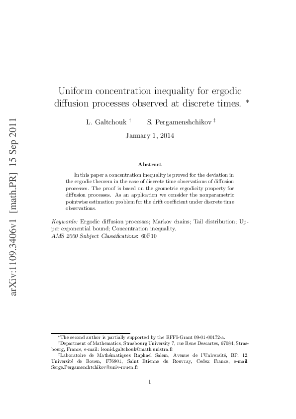 (PDF) Uniform concentration inequality for ergodic diffusion processes observed at discrete times