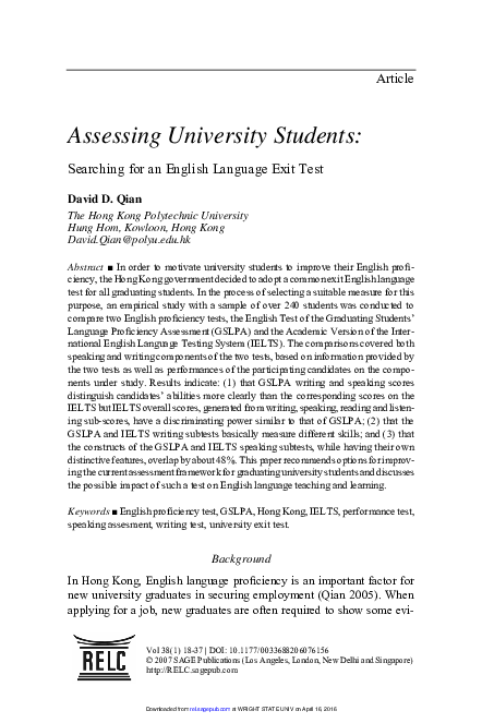 (PDF) Searching for an English Language Exit Test