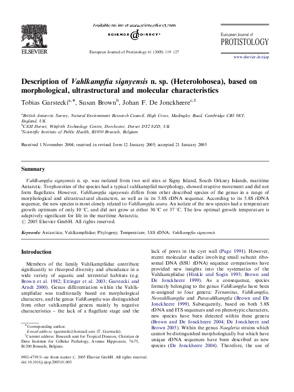 (PDF) Description of Vahlkampfia signyensis n. sp. (Heterolobosea ...