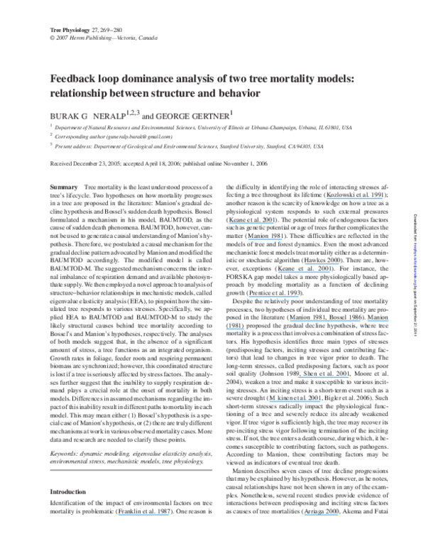 (PDF) Feedback loop dominance analysis of two tree mortality models: relationship between ...