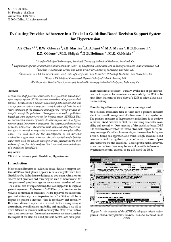 (PDF) Evaluating provider adherence in a trial of a guideline-based decision support system for ...