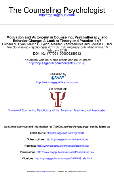 (PDF) Motivation and Autonomy in Counseling, Psychotherapy, and ...