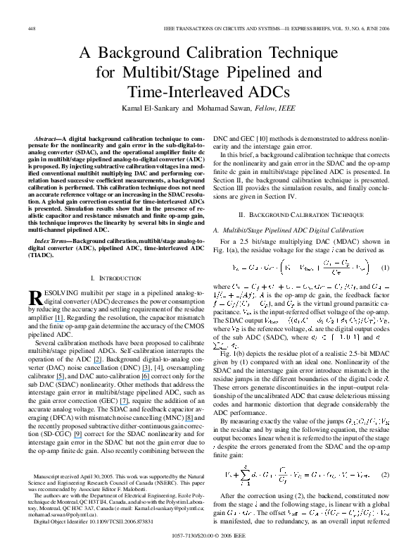 (PDF) A background calibration technique for multibit/stage pipelined and time-interleaved ADCs