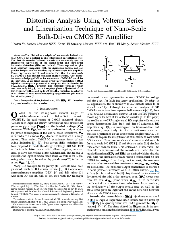 (PDF) Distortion Analysis Using Volterra Series and Linearization Technique of Nano-Scale Bulk ...