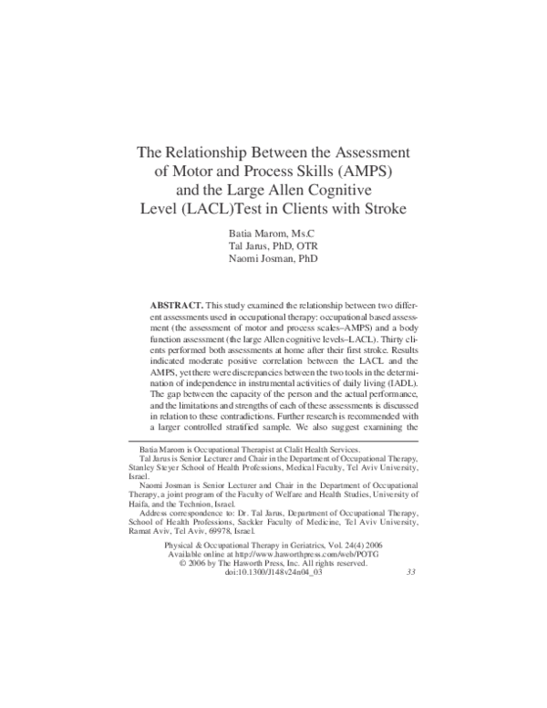 (PDF) The Relationship Between the Assessment of Motor and Process ...