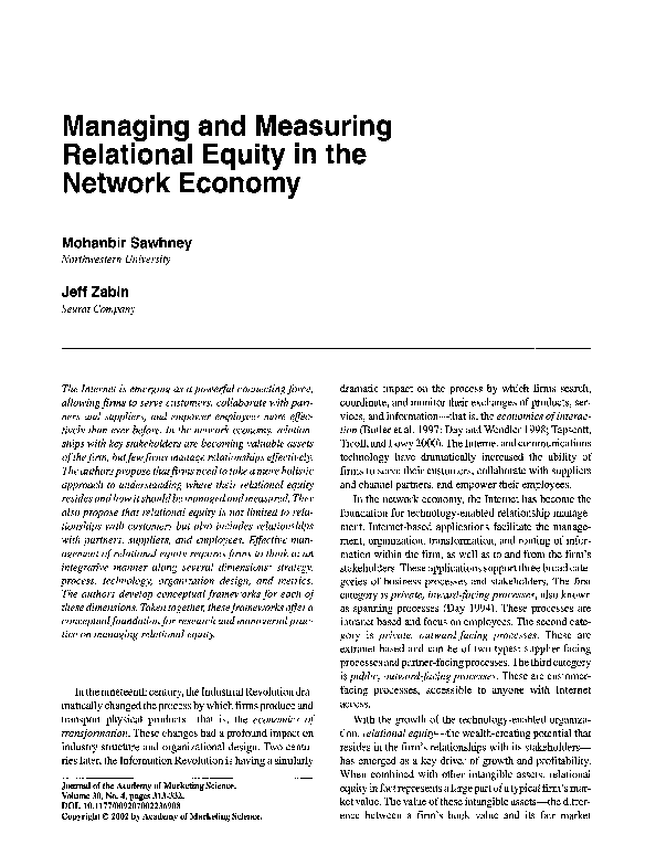 (PDF) Managing and Measuring Relational Equity in the Network Economy