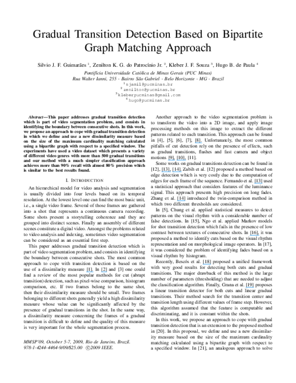 Pdf Gradual Transition Detection Based On Bipartite Graph Matching Approach Kleber Souza And