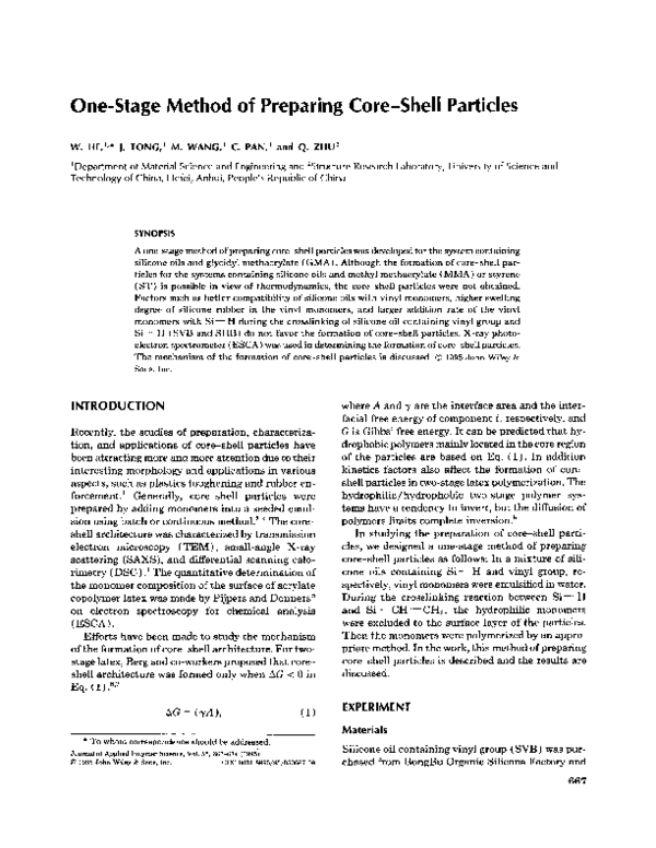 (PDF) One-Stage Synthesis of Core-Shell Particles