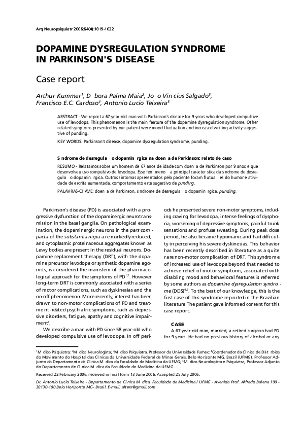 (PDF) Dopamine dysregulation syndrome in Parkinson's disease patients ...