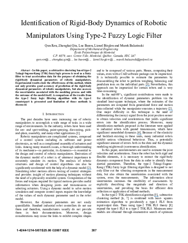 Pdf Joint Friction Identification For Robots Using Tsk Fuzzy System Based On Subtractive