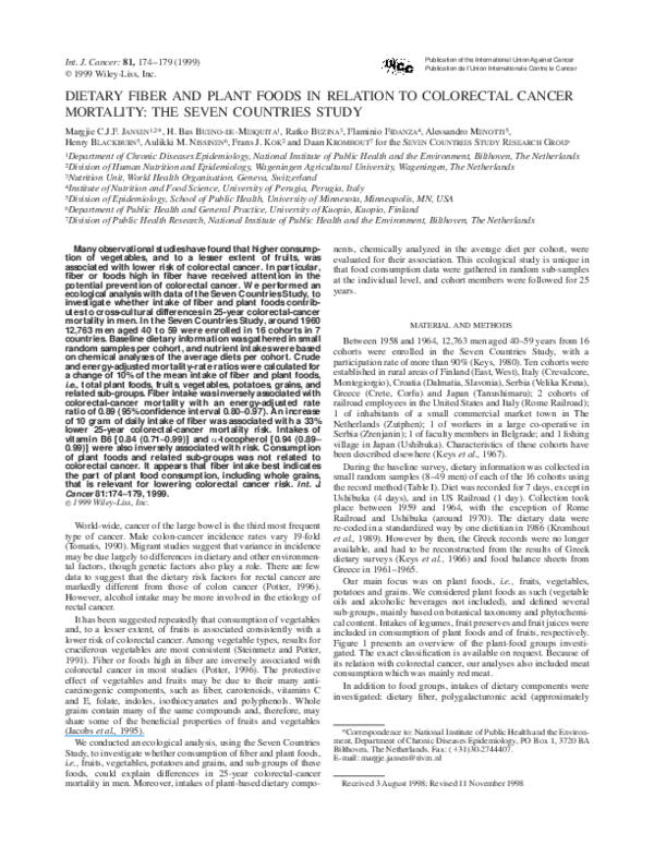 (PDF) Dietary fiber and plant foods in relation to colorectal cancer ...