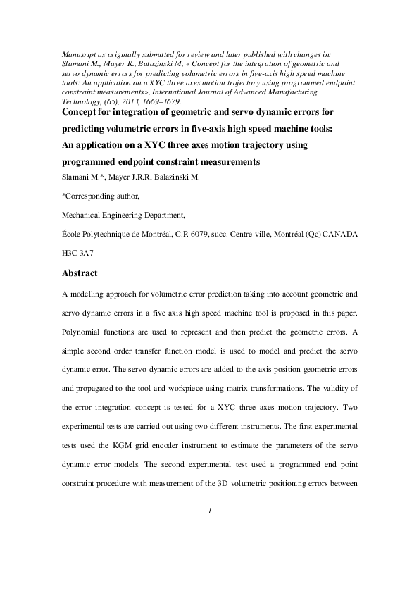 Pdf Concept For The Integration Of Geometric And Servo Dynamic Errors For Predicting