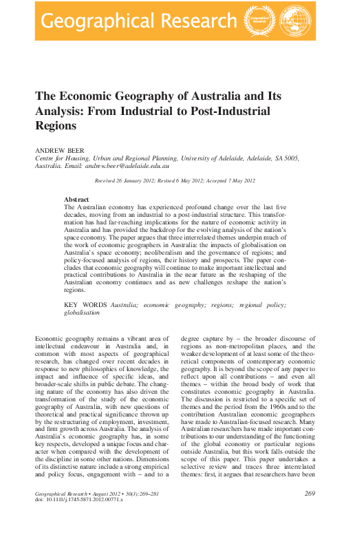 (PDF) The Economic Geography of Australia and Its Analysis: From ...