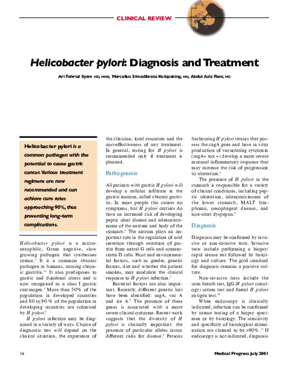 (PDF) Helicobacter pylori: diagnosis and treatment