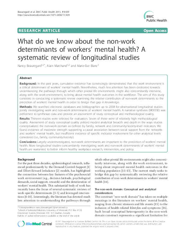 (PDF) What do we know about the non-work determinants of workers ...