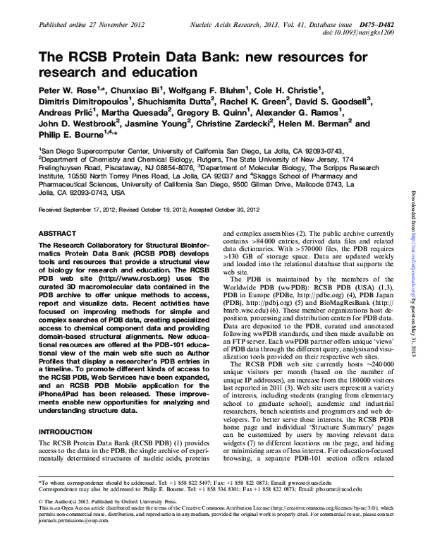 (PDF) The RCSB Protein Data Bank: new resources for research and education