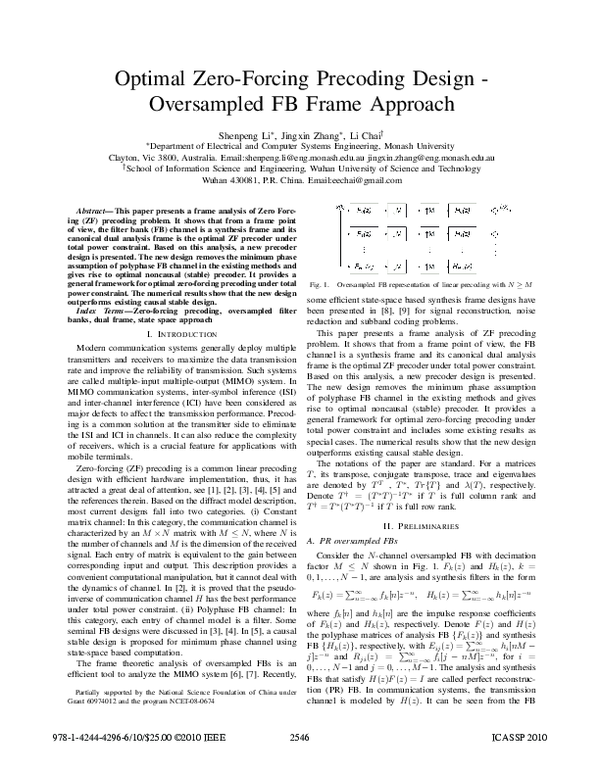 (PDF) Optimal zero-forcing precoding design - oversampled FB frame approach