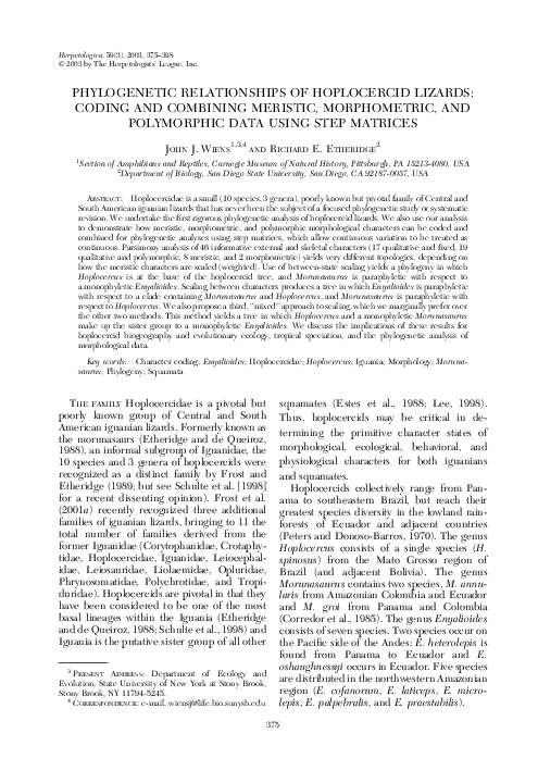 (PDF) Phylogenetic Relationships of Hoplocercid Lizards: Coding and ...