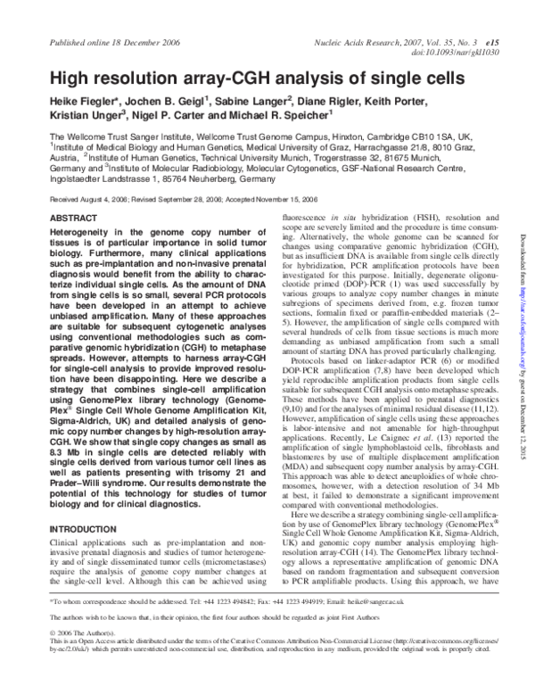 (PDF) High resolution array-CGH analysis of single cells