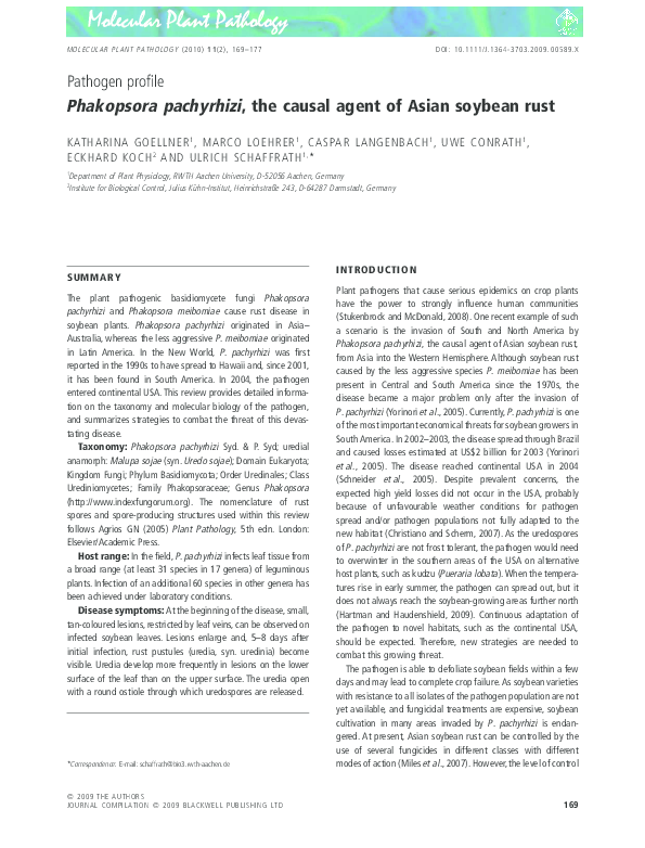 (PDF) Phakopsora pachyrhizi , the causal agent of Asian soybean rust