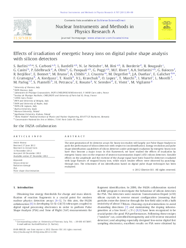 (PDF) Effects of irradiation of energetic heavy ions on digital pulse shape analysis with ...
