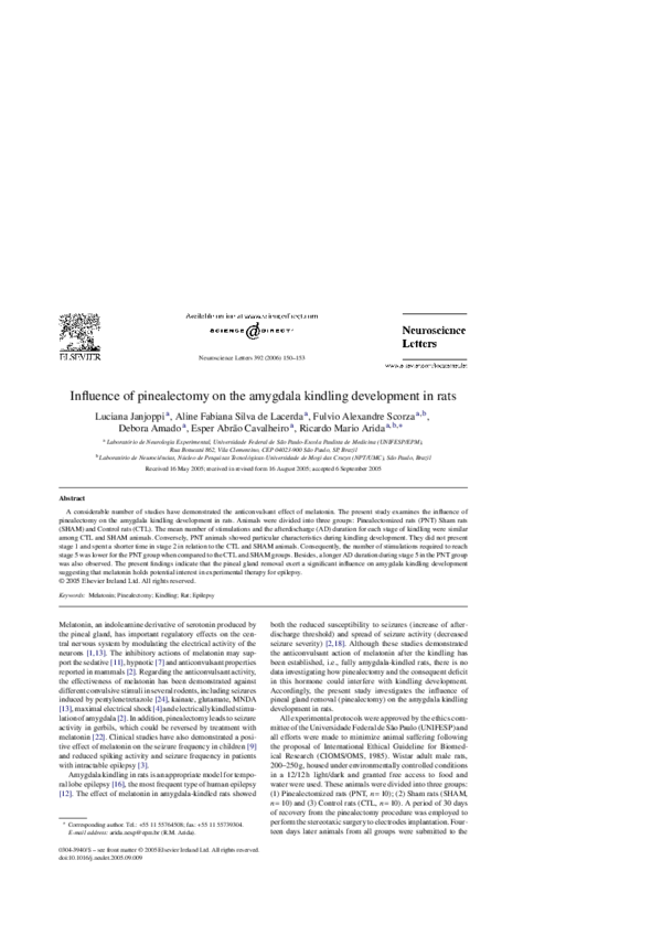 (PDF) Influence of pinealectomy on the amygdala kindling development in ...