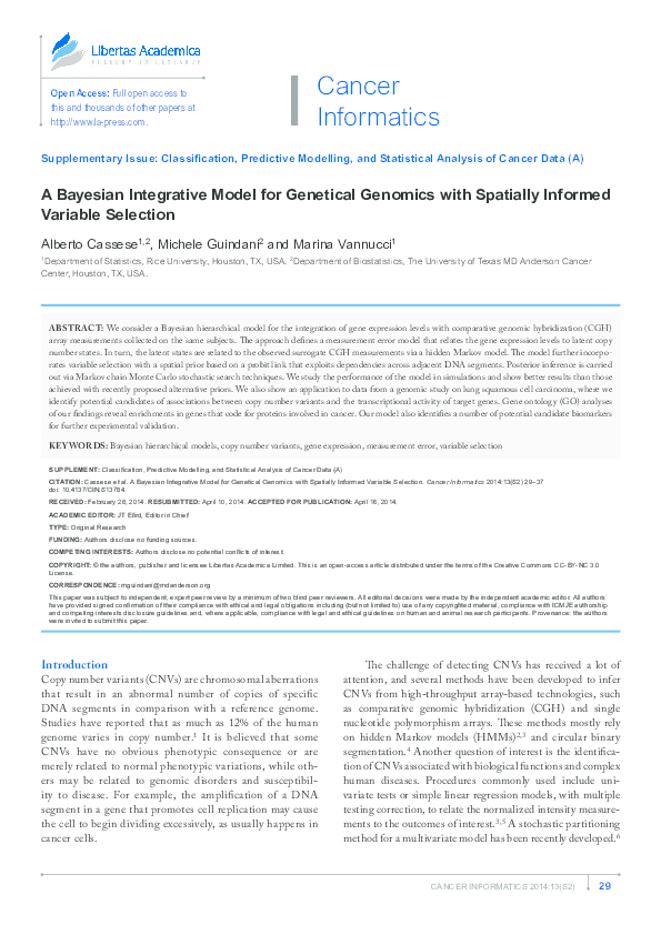Pdf A Bayesian Integrative Model For Genetical Genomics With Spatially Informed Variable Selection
