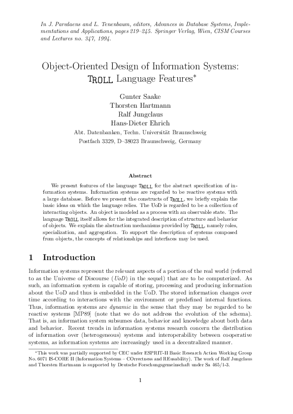 (PDF) Object-Oriented Design of Information Systems: Troll Language Features