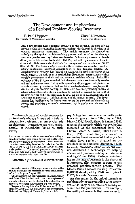 (PDF) The development and implications of a personal problem-solving ...