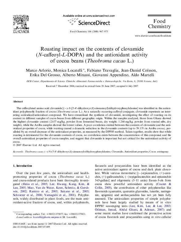 (PDF) Roasting impact on the contents of clovamide (N-caffeoyl-L-DOPA ...