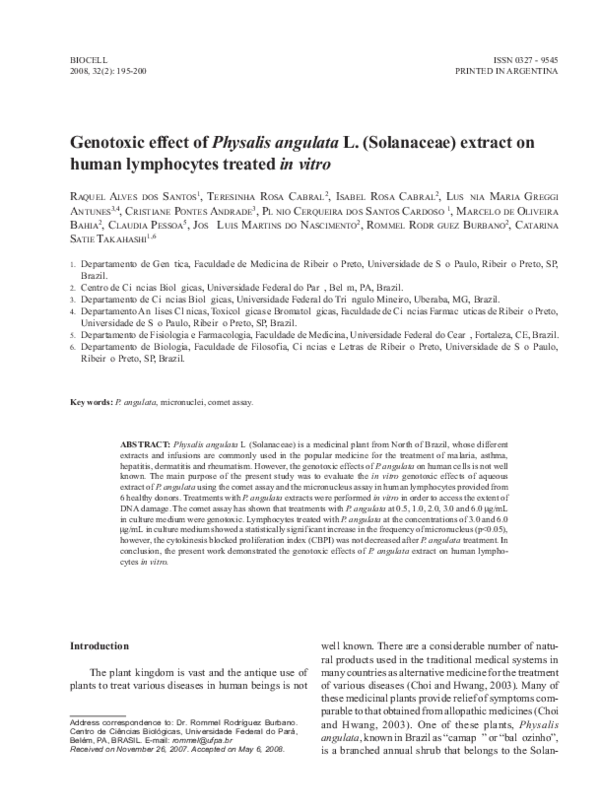 (PDF) Genotoxic effect of Physalis angulata L. (Solanaceae) extract on ...
