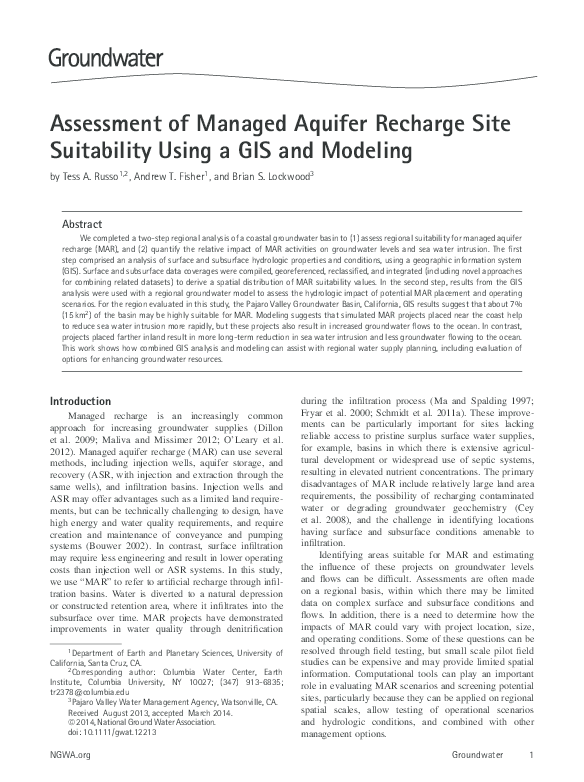 (PDF) Assessment of Managed Aquifer Recharge Site Suitability Using a ...