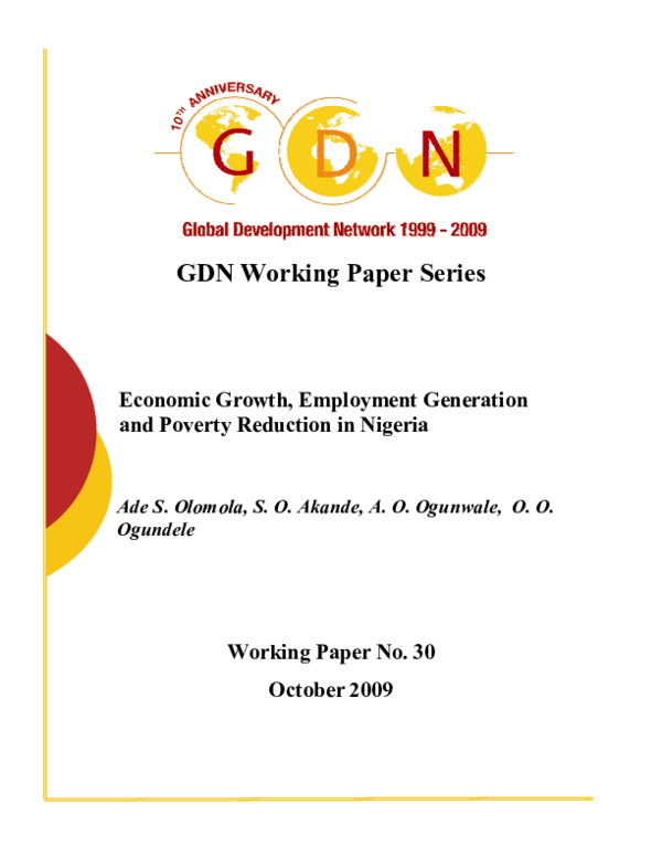 (PDF) GDN Working Paper Series Economic Growth, Employment Generation ...