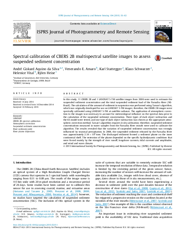 (PDF) Spectral calibration of CBERS 2B multispectral satellite images ...