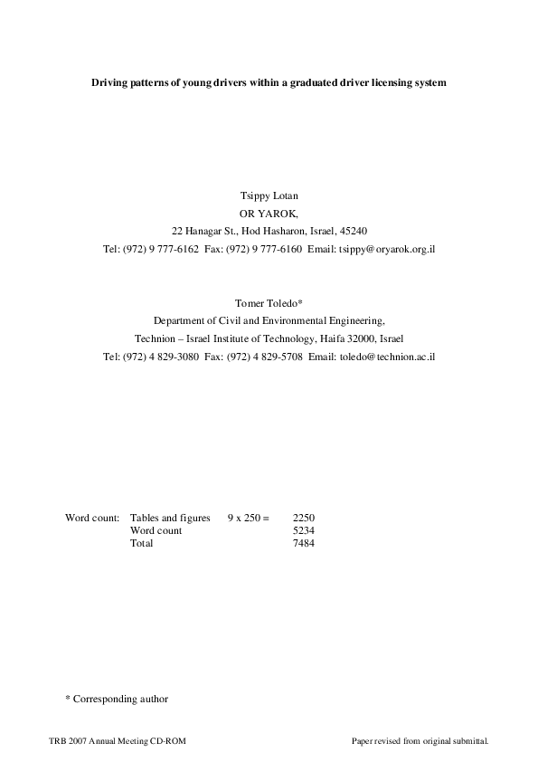 (PDF) Driving patterns of young drivers within a graduated driver ...