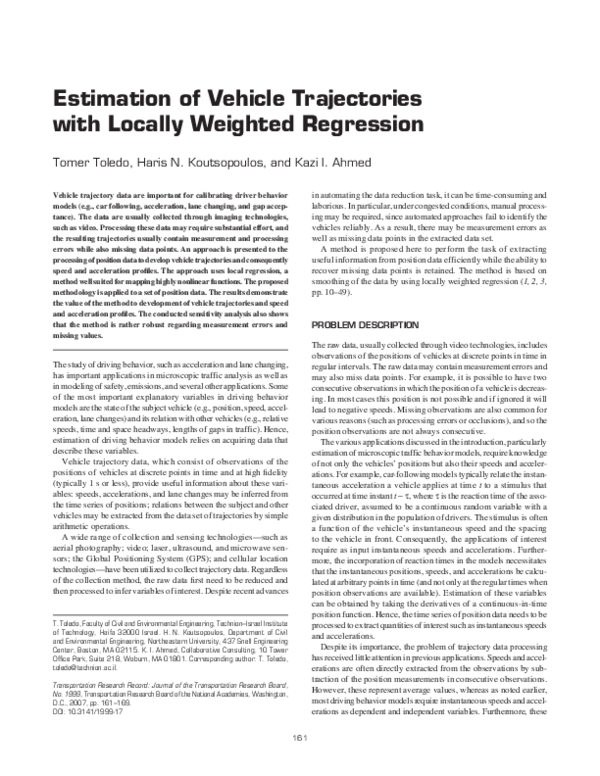 (PDF) Estimation of vehicle trajectories with locally weighted regression