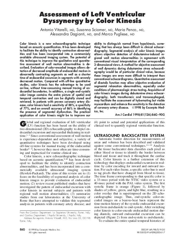(PDF) Assessment of left ventricular dyssynergy by color kinesis