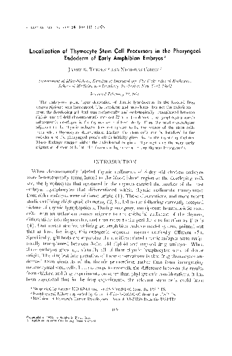 (PDF) Localization of thymocyte stem cell precursors in the pharyngeal ...