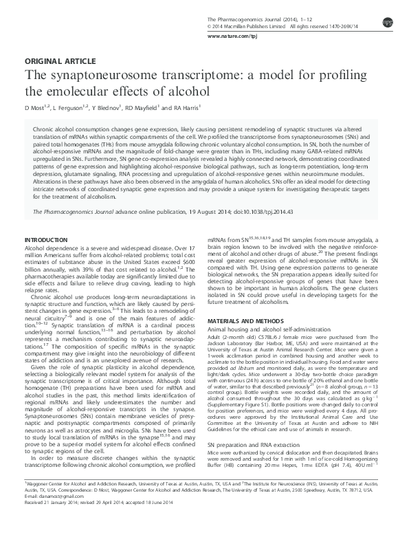 (PDF) The synaptoneurosome transcriptome: a model for profiling the ...