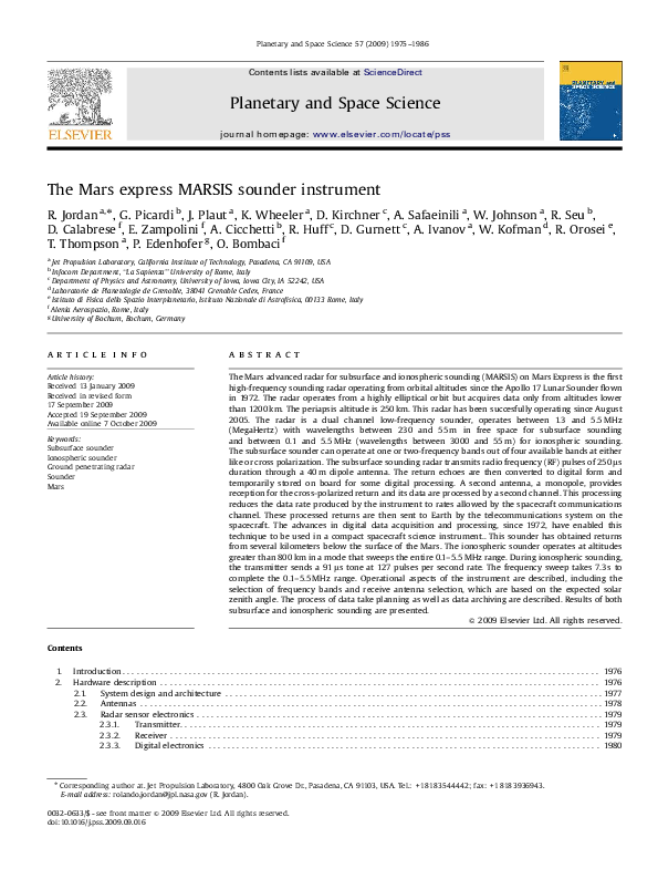 (PDF) The Mars express MARSIS sounder instrument