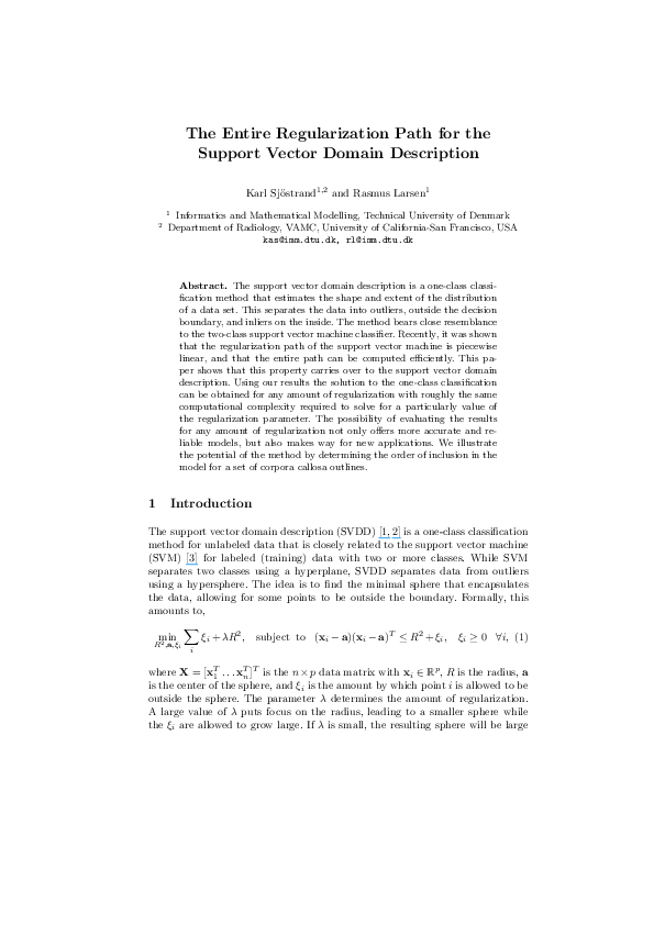 (PDF) The entire regularization path for the support vector domain description