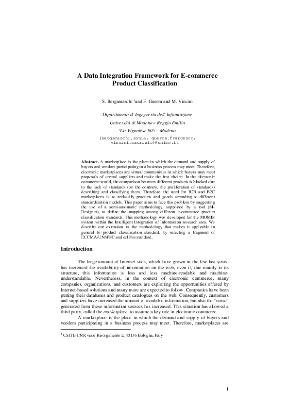 (PDF) A Data Integration Framework for e-Commerce Product Classification