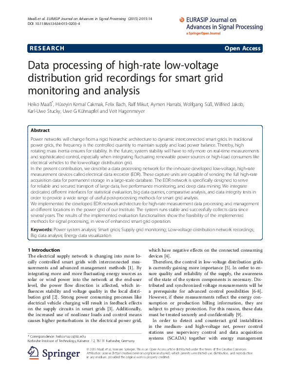 (PDF) Data processing of high-rate low-voltage distribution grid recordings for smart grid ...