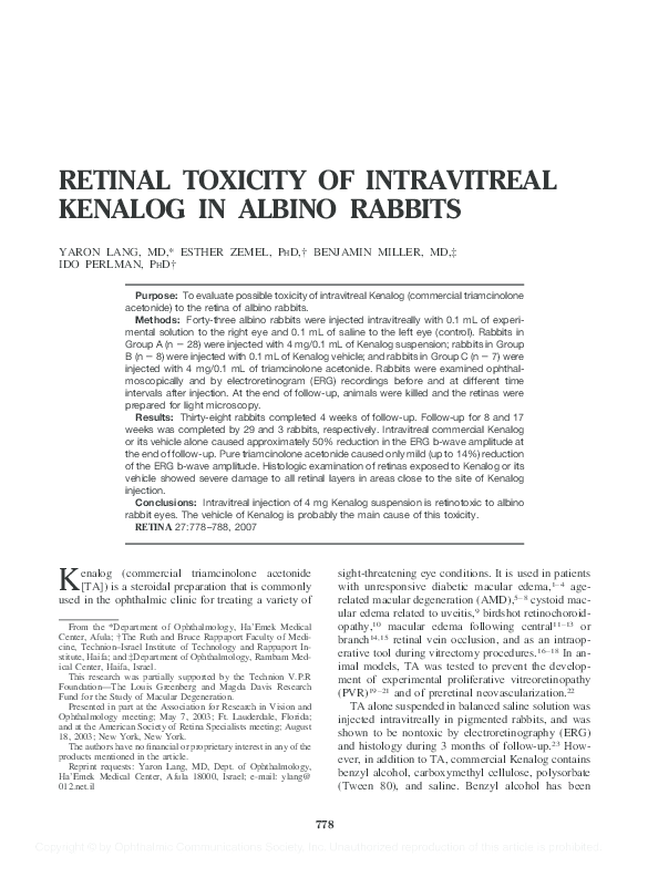 (PDF) Retinal toxicity of intravitreal kenalog in albino rabbits