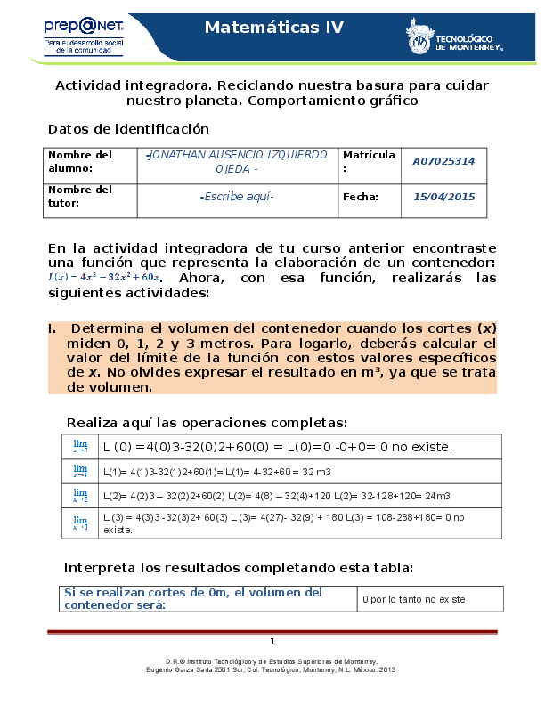 (DOC) Actividad Integradora Reciclando Nuestra Basura Para Cuidar Nuestro Planeta Comportamiento ...