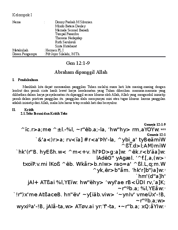 (DOC) Gen 12:1-9 Abraham dipanggil Allah