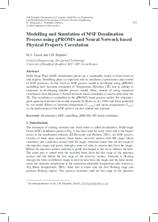 Pdf Modelling And Simulation Of Msf Desalination Process Using Gproms And Neural Network Based
